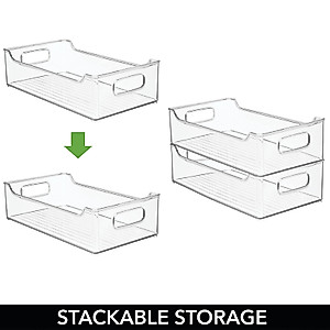 mDesign Wide Plastic Nursery Storage Container Bins with Handles for Organization in Cabinet, Closet or Cubby Shelves - Organizer for Baby Food, Bibs, Formula, and Burp Cloths - 4 Pack - Clear