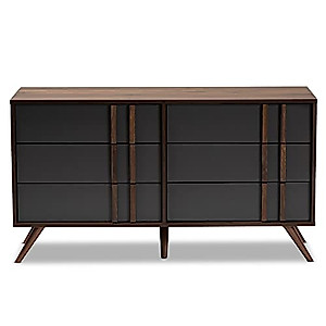 Baxton Studio Naoki Modern and Contemporary Two-Tone Grey and Walnut Finished Wood 6-Drawer Bedroom Dresser
