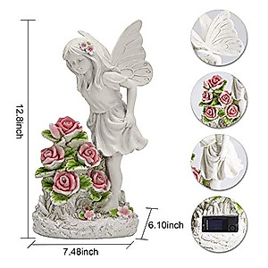 Voveexy Garden Figurines Angel Garden Statue Outdoor Decor, Solar Powered Resin Sculpture with 5 LEDs Art Decoration for Patio Lawn Yard Porch, Ornament Housewarming Garden Gift, 12.8 x 7.5 x 6.1 Inch