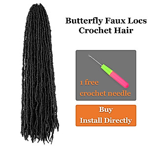 Osuntress Handmade Butterfly Locs Crochet Hair 30 Inch 7 Packs Long Light Weight Distressed Butterfly Faux Locs 1B(Natural Black)