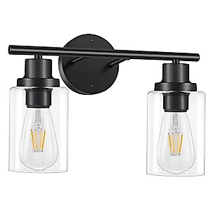 Bathroom Vanity Light Fixtures,2 Light Matte Black Farmhouse Light,UL Listed Vintage Sconces Lighting, Bath Wall Mounted Lights with Glass Shade,Porch Wall Lamp for Mirror,Living Room,Bedroom,Hallway
