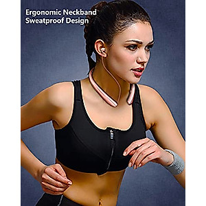 Neckband Bluetooth Headphones, Wireless Bluetooth Headphones with Retractable Earbuds, Noise Cancelling 3D Sound Surround Personal Sport Headset Call Vibrate Alert Earphones with Mic (Rose Gold)