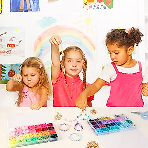 QUEFE 14420pcs Clay Beads for Bracelet Making Kit, 56 Colors Spacer Heishi Beads Flat Round Polymer Clay Beads with Pendant Charms Kits and Elastic Strings