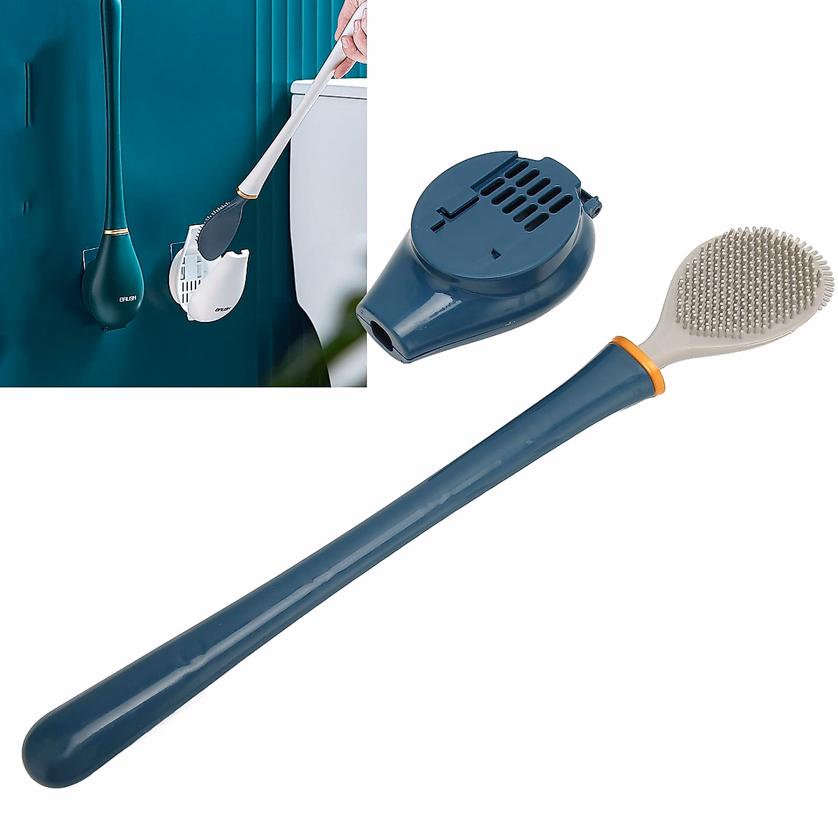 Psytfei Toilet Brush and Holder Toilet Bowl Cleaner Brush Set Wall Mounted Long Handle Bathtub Brush with Dust Cover for Bathroom Deep Cleaning