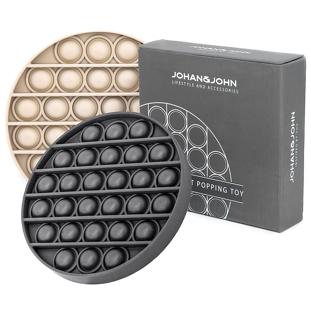 Johan & John Pop It Fidget Toys 2-Pack, Sensory Toys for Adults & Kids, Stress & Anxiety Relief Toys, Stylish Scandinavian Design, Robust & Firm, Poppet Loud on Both Sides, Granite & Blizzard