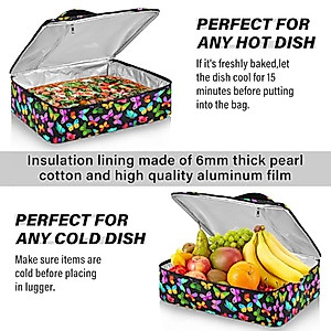 Kcldeci Insulated Thermal Food Carrier Insulated Casserole Carrier for Hot or Cold Food,Cartoon Butterflies Insulated Tote Bag for Potluck Cookouts Parties Picnic,Lasagna Lugger