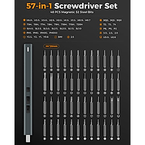 Kingsdun Mini Electric Screwdriver Set, 57-in-1 Small Power Precision Screwdriver Set with 48 Magnetic Bits, Cordless Screwdriver Rechargeable Torque Repair Tool Kit for Phone Watch Camera Laptop