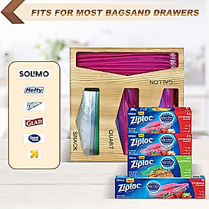 Ziploc Bag Storage Organizer for Drawer-Wood Ziplock Bag Storage Holds Gallon, Quart, Snack Sizes, Sandwich Compatible with Hefty, Glad, Ziploc and Reusable (Natural)