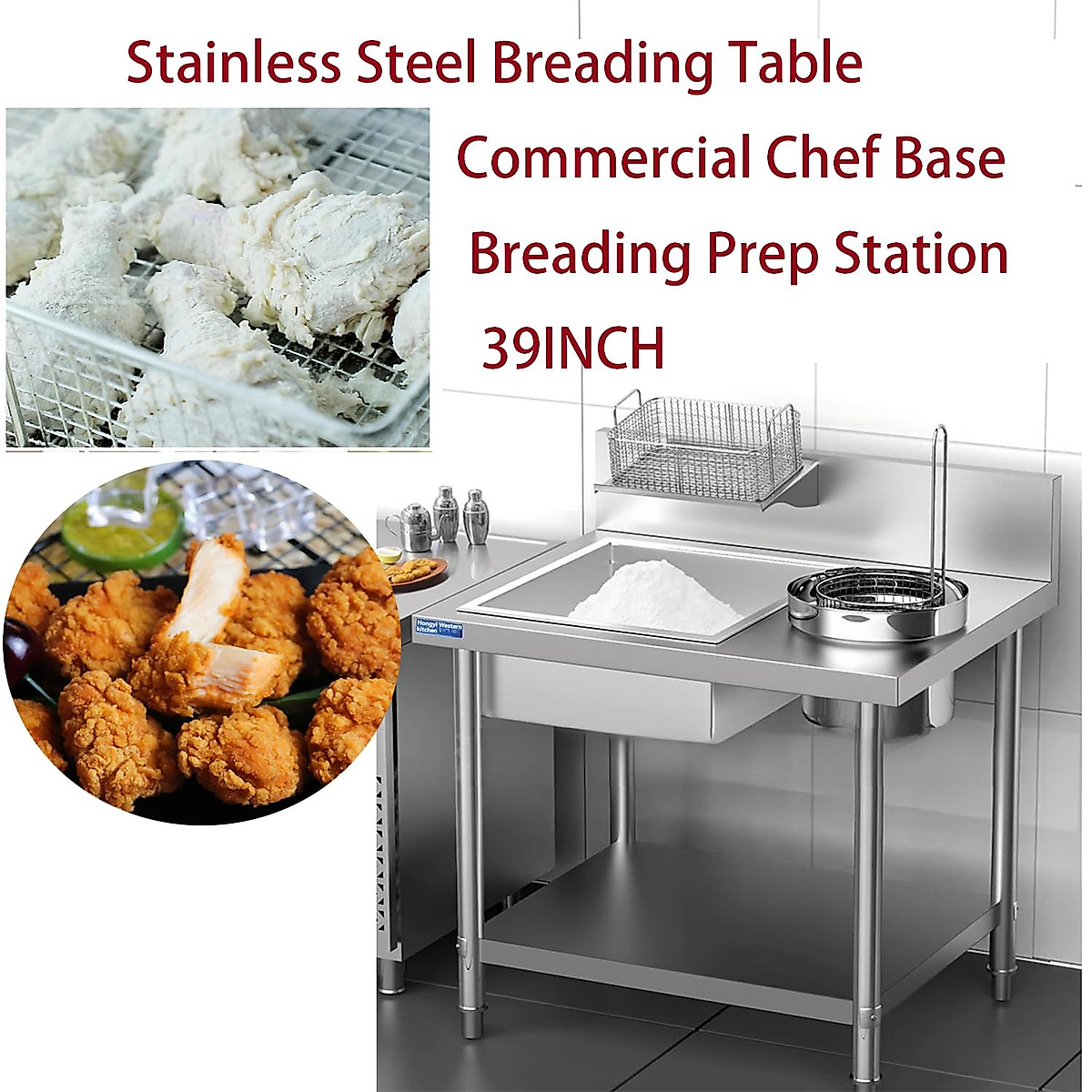 Stainless Steel Breading Table - Commercial Chef Base Manual Breading Prep Station Freestanding Stainless Steel Fried Chicken Breading Worktop Commercial Fried Chicken Base 39Inch (39inch)
