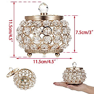 Hipiwe Crystal Jewelry Box with Glass Lid Small Trinket Organizer Mirrored Treasure Box Ring Holder Earrings Necklace Storage Box Keepsake Gift Box for Home Dresser Decor, Gold