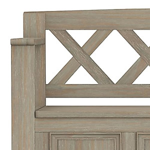 SIMPLIHOME Amherst SOLID WOOD 48 inch Wide Entryway Storage Bench with Safety Hinge, Multifunctional Transitional in Distressed Grey