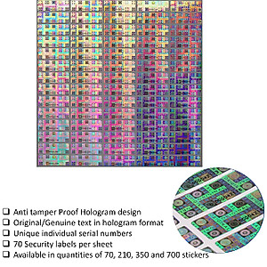 700 Tamper Proof Stickers, Tamper Evident Stickers. Genuine Original Holographic Security Seal, Tamper Resistant Hologram Foil Tape Feature with Serial Numbers. Strong Adhesive. (700 Stickers)
