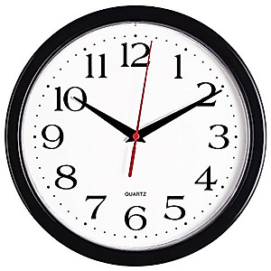 Bernhard Products Black Wall Clock Silent Non Ticking 10 Inch Quality Quartz Battery Operated Round Easy to Read Home/Office/Kitchen/Classroom/School Clock Sweep Movement