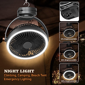 8 Inch Rechargeable Clip on Fan with Camping Lantern, Strong 4 Speeds & Timer, 10000mAh Battery Operated Clip Fan for Bed, Outdoor Travel, Golf Cart - Flexible Hook & Quiet Operation (Black)