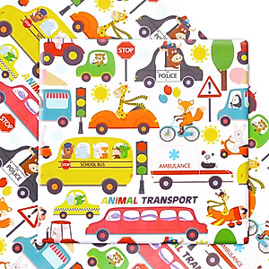 NEPOG Birthday Wrapping Paper for Kids Boys Girls, Animal Transport Design Gift Wrapping Paper, Cartoon Animals 6 Sheets Folded Flat 20x28 inches per Sheet for Birthday Baby Shower