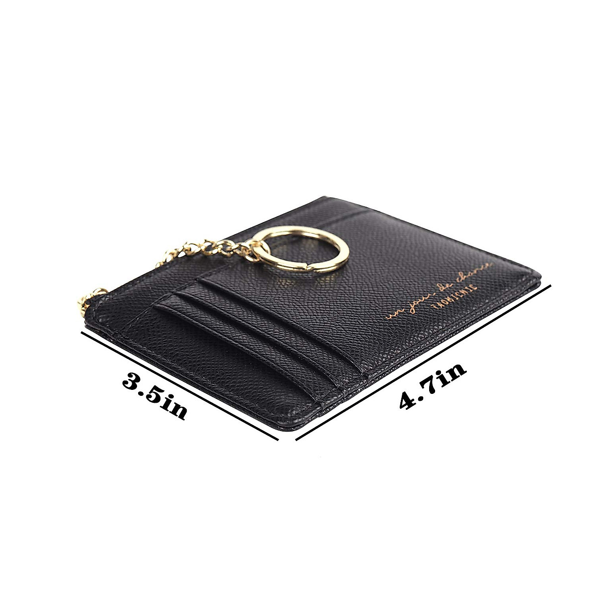 Prometheism Women Slim Leather Card Case Holder Small Wallet Cute Coin Purse Girl Mini Wallet with Keychain (Black)