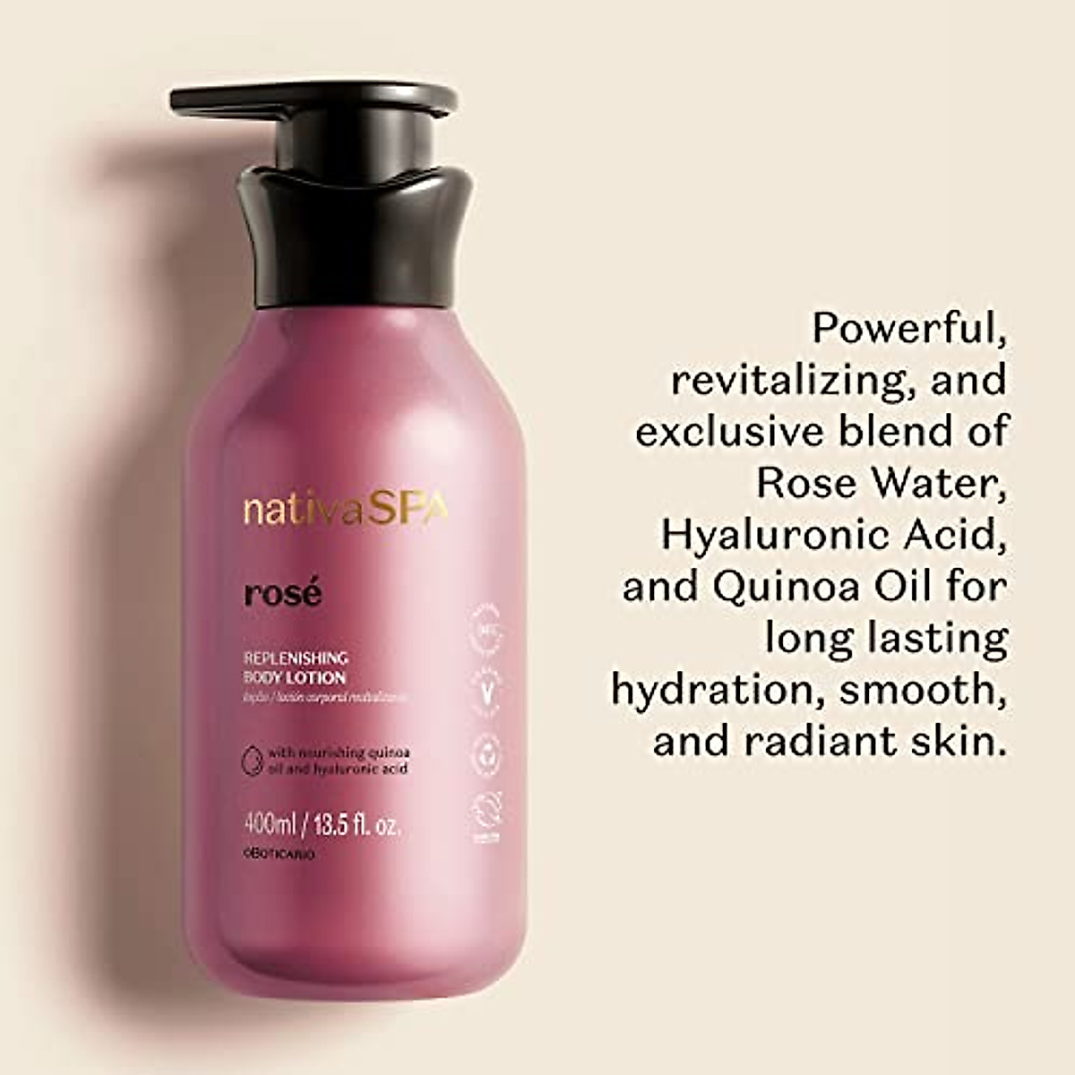 Nativa SPA by O Boticário, Rosé Moisturizing Body Lotion, Deeply Moisturize and Nourish Skin, 13.5 Ounce