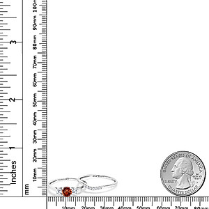 Gem Stone King 10K White Gold Red Garnet and White Lab Grown Diamond 3-Stone Bridal Engagement Wedding Ring Set For Women (1.24 Cttw, Gemstone January Birthstone, Round 5MM, Size 8)