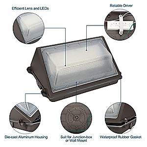 DAKASON (2 Pack) LED Wall Pack 60W with Dusk-to-Dawn Photocell, Replaces 150-250 HPS/MH, 5000K Cool White 7200lm 100-277Vac, Commercial Grade IP65 Waterproof Outdoor Lighting Fixture,ETL Listed