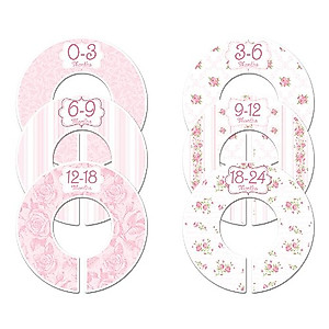 C102 Baby Girl Nursery Closet Clothing Size Dividers Pink Roses Set of 6 (1.25 Inch Rod)