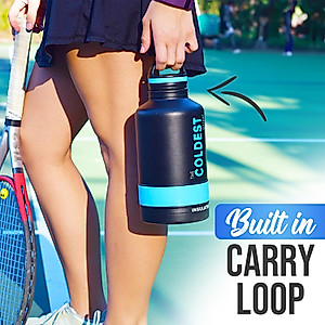 Coldest Insulated Water Bottle with Handle Lid | Leak Proof, Insulated Stainless Steel, Triple Walled, Sport Thermos Bottles, Metal Flask (‎Matte Black, 21 oz)