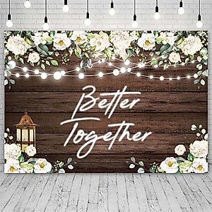AIBIIN 8x6ft Better Together Backdrop for Wedding Rustic Wooden Photography Background White Flowers Wedding Bridal Shower Party Decorations Banner Photo Booth Props