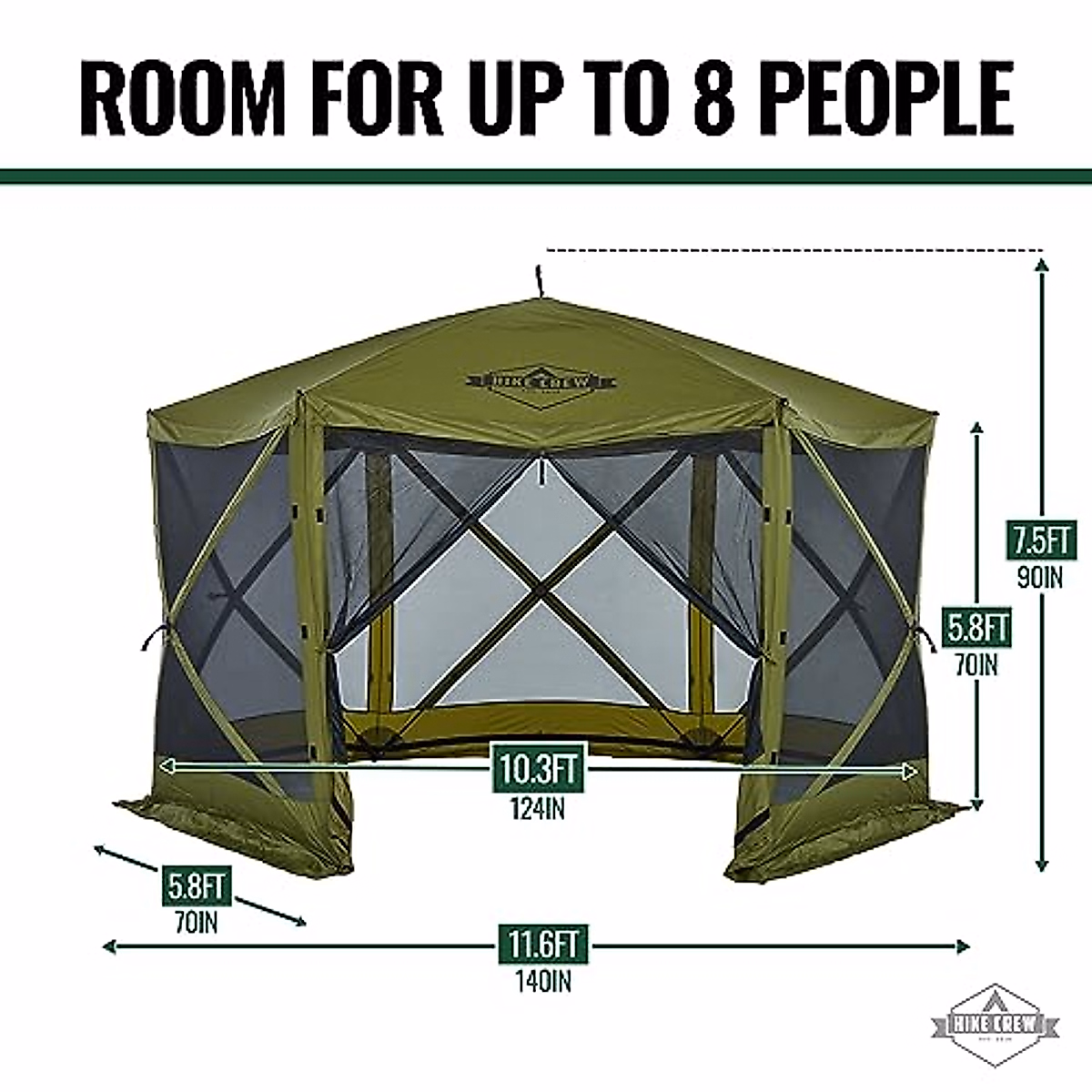 Hike Crew 12’ x 12’ Pop-Up Gazebo Screen Tent | Screened 6-Sided Instant Outdoor Canopy Shelter with Stakes, Ropes & Carry Bag for Camping, Sports & Picnic Table | UV Resistant SPF 50+
