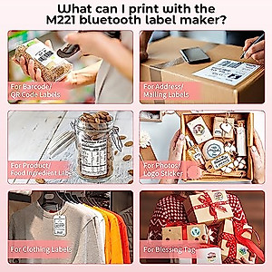 Phomemo Label Maker, Pink M221 Upgrade Barcode Label Maker, Portable Bluetooth Thermal Inkless Label Printer for Phomemo Labels, Small Business, Clothing, Address, Mailing, Support Phone& PC