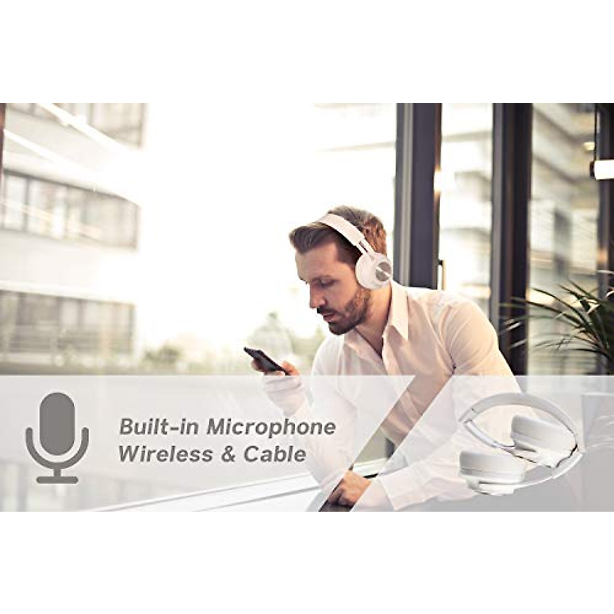 PowerLocus P3 Wireless Bluetooth Headphones Over-Ear, [40h Playtime, Bluetooth 5.0] Foldable Stereo Wireless/Wired Headphone Over Ear with Mic Deep Bass Headset for iOS/Android/Laptop/PC/TV - White