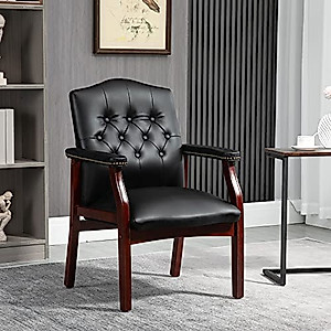 Leather Guest Chair with Padded Arm Rest Ergonomic W/Padded Seat and Arms for Reception Meeting Conference and Waiting Room Side Office Home (1 Pack, Black)