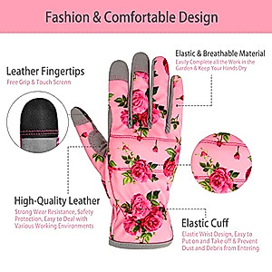 YRTSH Leather Gardening Gloves for Women, Flexible Breathable Garden Gloves,Thorn Proof Working Gloves Touch Screen Gardening Gifts - Medium Pink