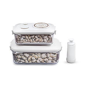 liviware home & kitchen Vacuum Seal Containers - Preserve Freshness with Time Dial, BPA-Free, Microwave-Safe - 2-Piece Set (5.1 Cups + 8.9 Cups Rectangular), White, liv01