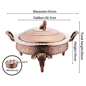 YIEOTM Chafing Dishes & Food Warmers, Stainless Steel Round Buffet Chafer Warmers Set with Food Pans, Fuel Holder, Pot Lid for Kitchen Party Dining Buffet/Copper