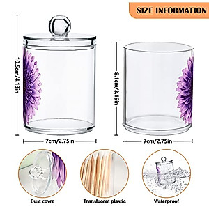 Sletend 2 Pack Plastic Qtips Holder Purple Chrysanthemum Bathroom Container Storage Holder Vanity Canister Jar for Cotton Swabs,Bath Salts,Makeup Sponges,Hair Accessories