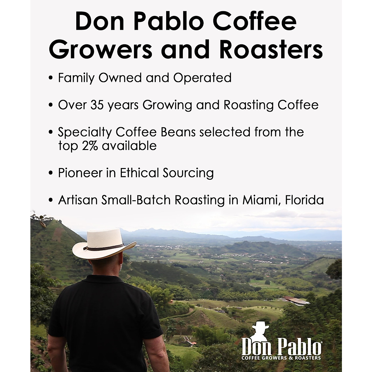 Don Pablo Gourmet Coffee - Signature Blend - Medium Dark Roast - Whole Bean Coffee - 100% Arabica Beans - Low Acidity and Non-GMO - 2lb bag