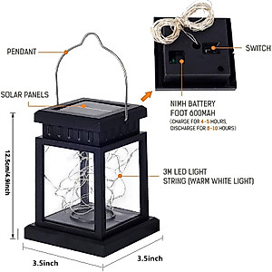 Solar Lantern Outdoor , Hanging Solar Light with 30 LED Fairy String Lights and Handle, Waterproof Decorative Landscape Lamp for Table Garden Patio Yard Walkway Party Christmas Decoration