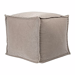 Main + Mesa Modern Boho Cotton Velvet Pouf, Greige
