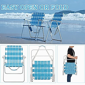 #WEJOY Lightweight Folding Webbed Beach Chairs for Adults Lawn Chair Webbing High Beach Chair Backpacking Portable Outdoor Chairs with Shoulder Strap for Camping, Patio Garden Concert Sand, Blue/Grey