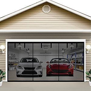 Magnetic Garage Door Screen 18x9FT Hands Free Screen Curtains, Pets Friendly, Retractable Fiberglass Doors Cover Closure for Garage Patio sunroom Balcony Porch Gazebo Backyard Greenhouse RV (Black)