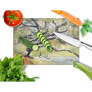 Caroline's Treasures JMK1132LCB Oak Tree on the Bay with Sailboats Glass Cutting Board Large Decorative Tempered Glass Kitchen Cutting and Serving Board Large Size Chopping Board