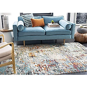 SAFAVIEH Madison Collection 8' x 10' Grey/Blue MAD471F Modern Abstract Non-Shedding Living Room Bedroom Dining Home Office Area Rug