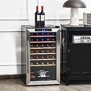 COSTWAY 20 Inch Wine Cooler, 33 Bottles Wine Refrigerator with 2-Layer Tempered Glass Door & Dual Alarm Function, 41-61.5°F Temp Control, Built-In or Freestanding Mini Wine Fridge