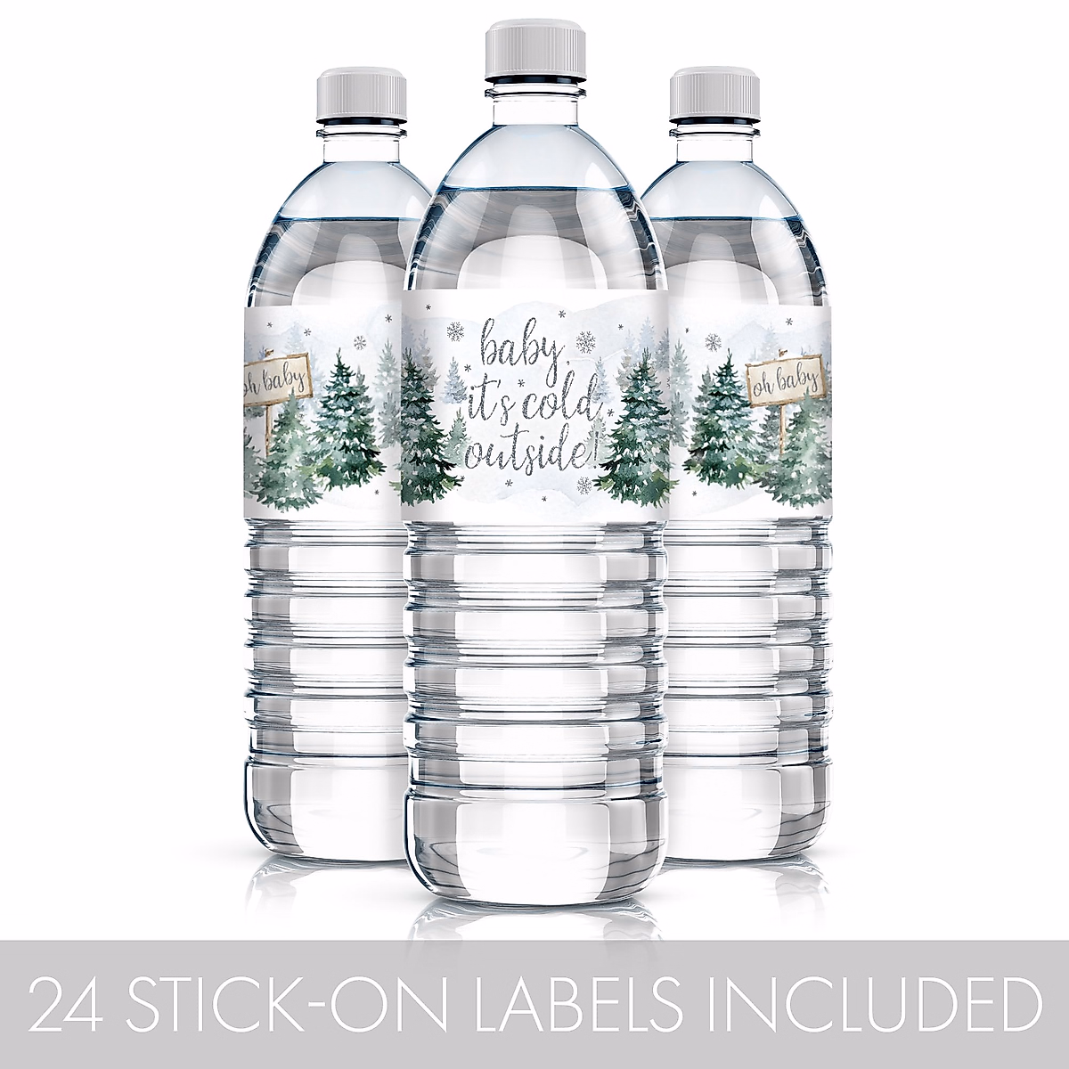 Baby It's Cold Outside Winter Baby Shower Water Bottle Labels, Waterproof Stickers for Water Bottles - 24 Count