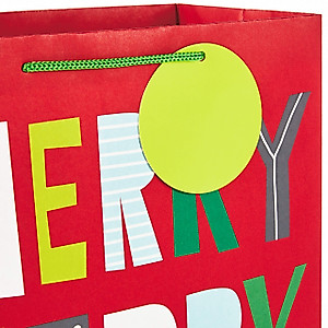 Hallmark Gift Bags Assorted Sizes (8 Bags: 3 Small 6", 3 Medium 9", 2 Large 13") Red, Green, Blue Stripes, Lights, "Merry Merry Christmas!"
