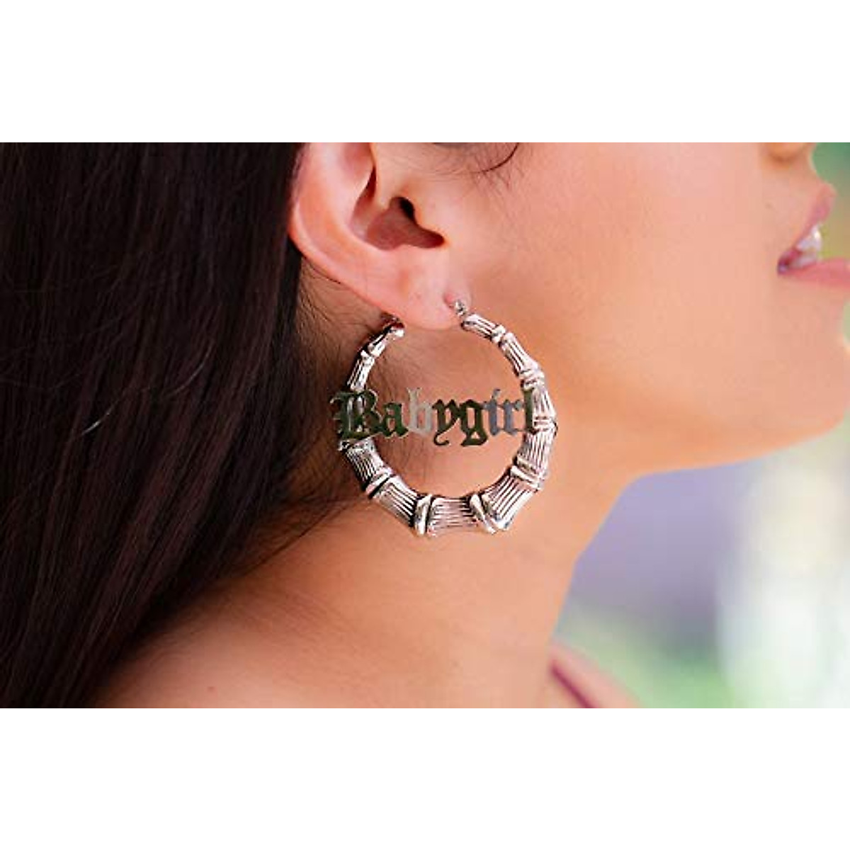 Old English Font Babygirl Word 9cm Elegant Large Bamboo Earrings Hip-Pop Style Fashion Party