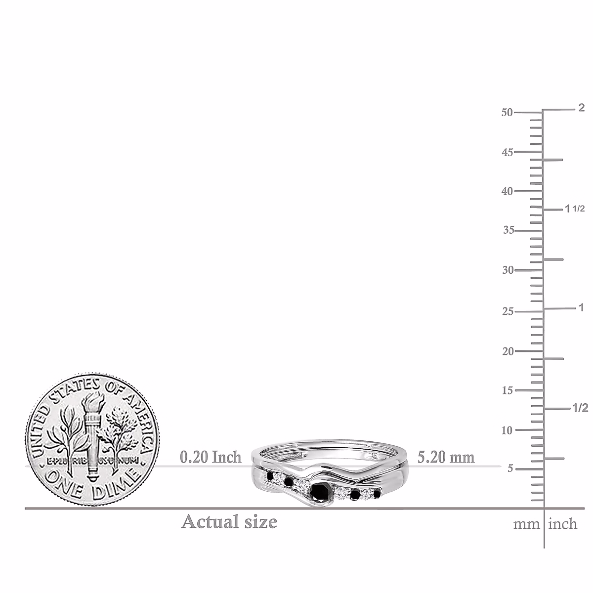 Dazzlingrock Collection 0.25 Carat (ctw) 10k Round Black & White Diamond Ladies Bridal Promise Engagement Wedding Set Ring with Matching Band 1/4 CT, White Gold, Size 7