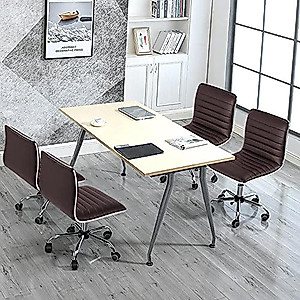 Topeakmart Armless Office Chair Task Chair Leather Ribbered Modern Desk Chair Adjustable Low-Back Swivel Chair w/Rolling Wheels Accent Comfy Working Chair Makeup Chair, Brown