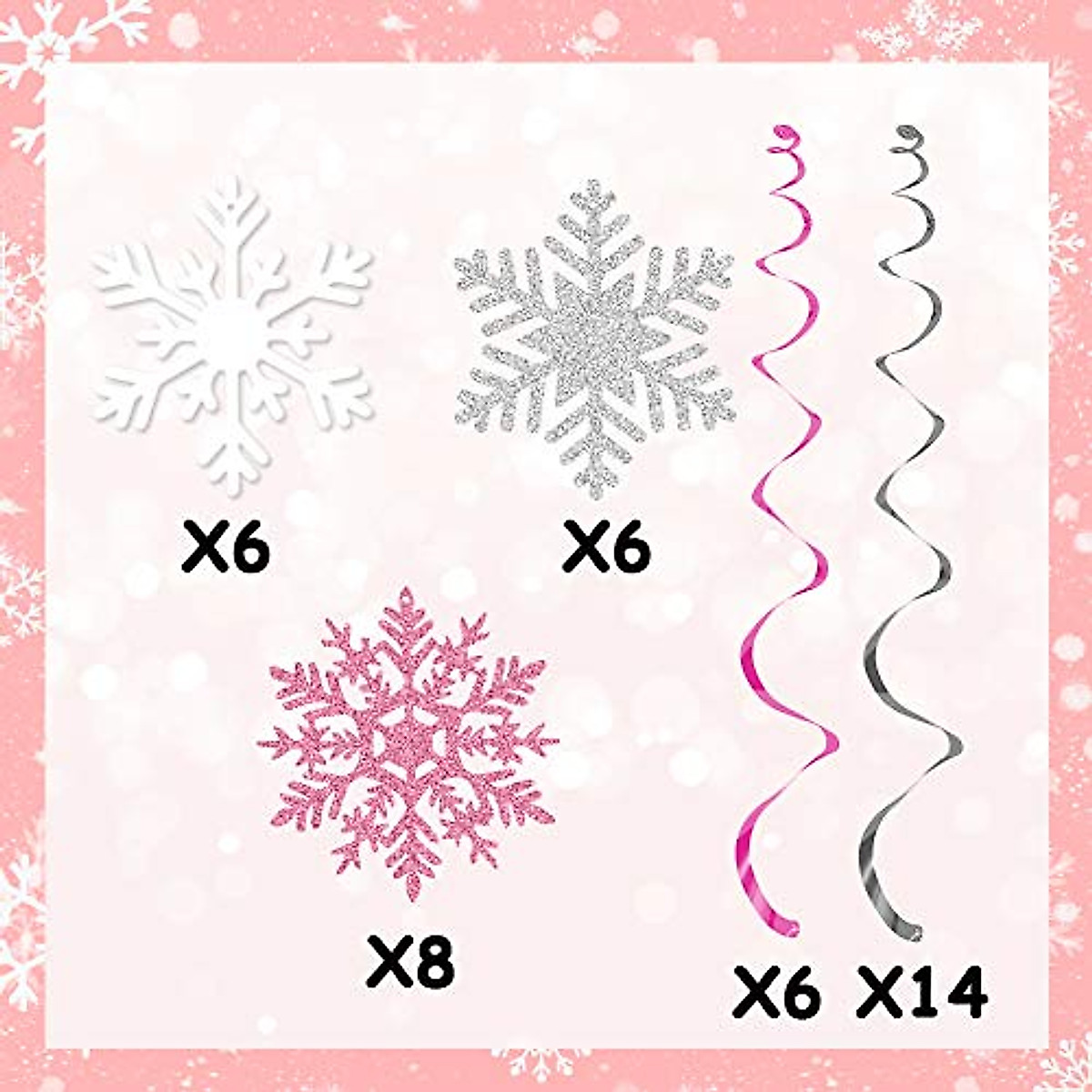 K KUMEED 20 Pcs Snowflake Swirls Decoration, Christmas Snowflake Hanging Swirls Frozen Party Ceiling Decorations for Winter Wonderland Birthday Party Supplies