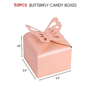 VGOODALL 50PCS Small Favor Boxes Pink, 3D Butterfly Candy Boxes Pink Baby Shower Favor Boxes for Wedding Birthday Party Gift Treat Box