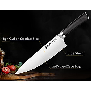 BRODARK Kitchen Knife Set, Ultra Sharp 15 Pcs Knife Set with Block, Full Tang Chef Knife Set, High Carbon Stainless Steel Knife Block Set with Sharpener, Wooden Handle